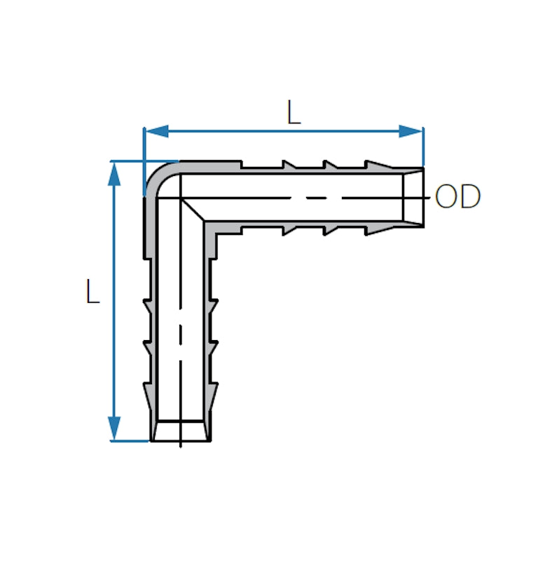 Tefen PP Black Union Elbow Hose Conn - Fits 20mm OD Hose – HCL Clamping UK
